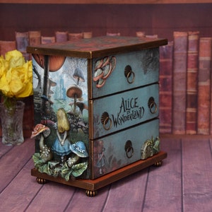 Alice in Wonderland Jewelry Box Cheshire Cat Jewelry Organizer Mushroom ...