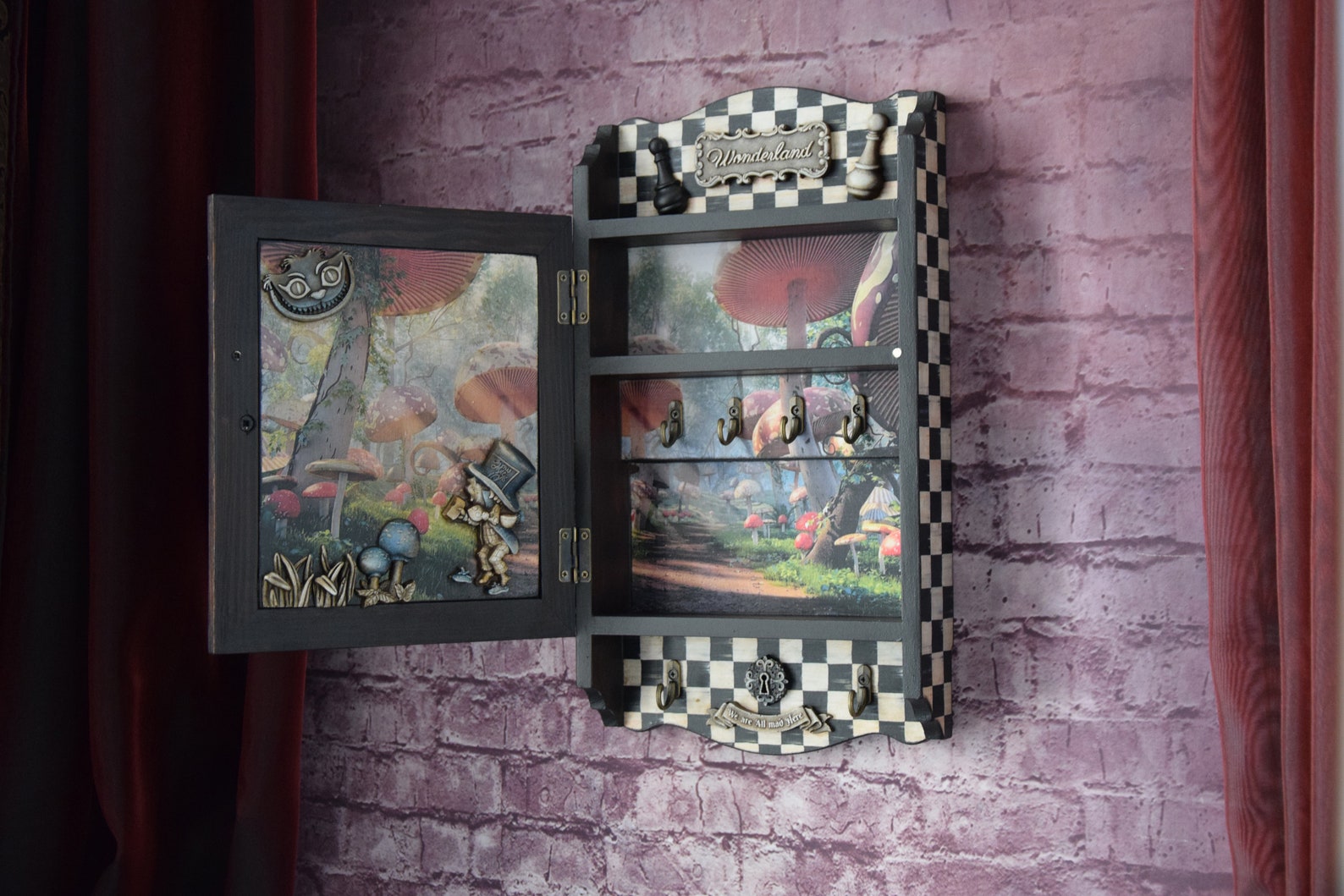 Alice in Wonderland Key Box Cheshire Cat Wall Holder White Rabbit Key ...