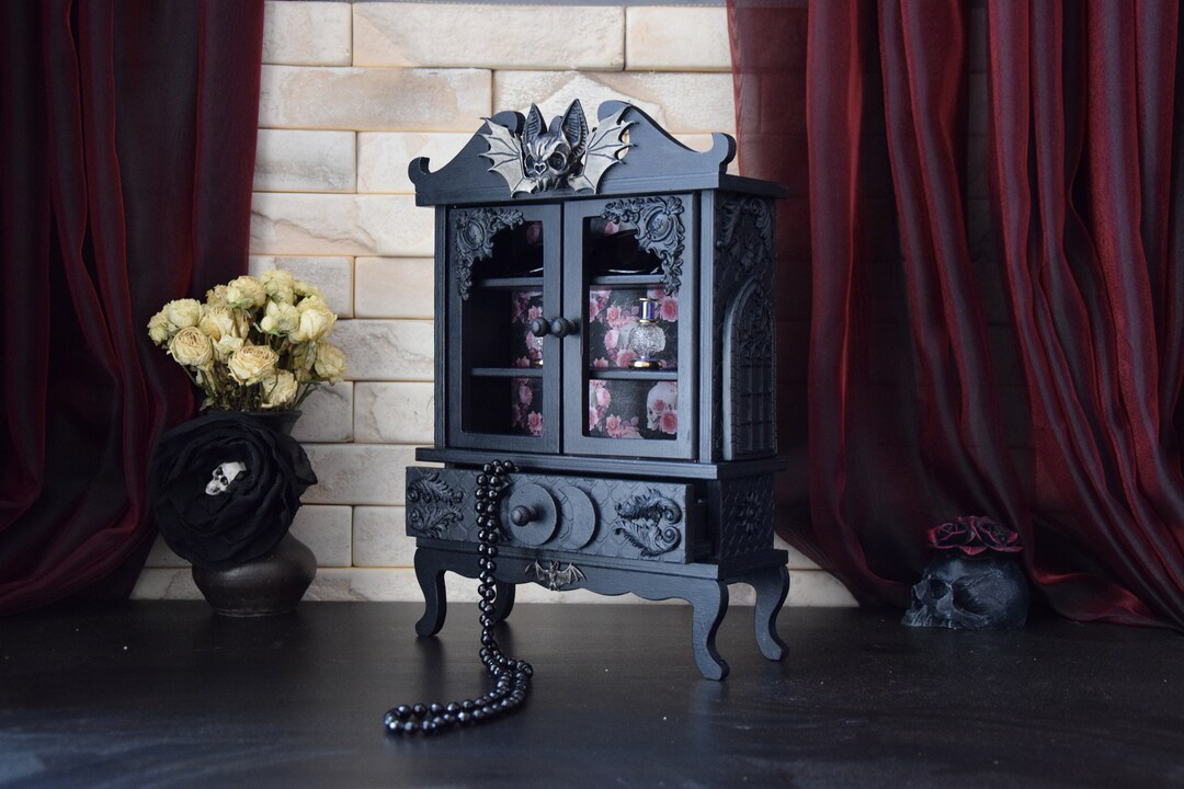 Gothic Home Decor Black Furniture Occultist Cabinet Bat Skull - Etsy