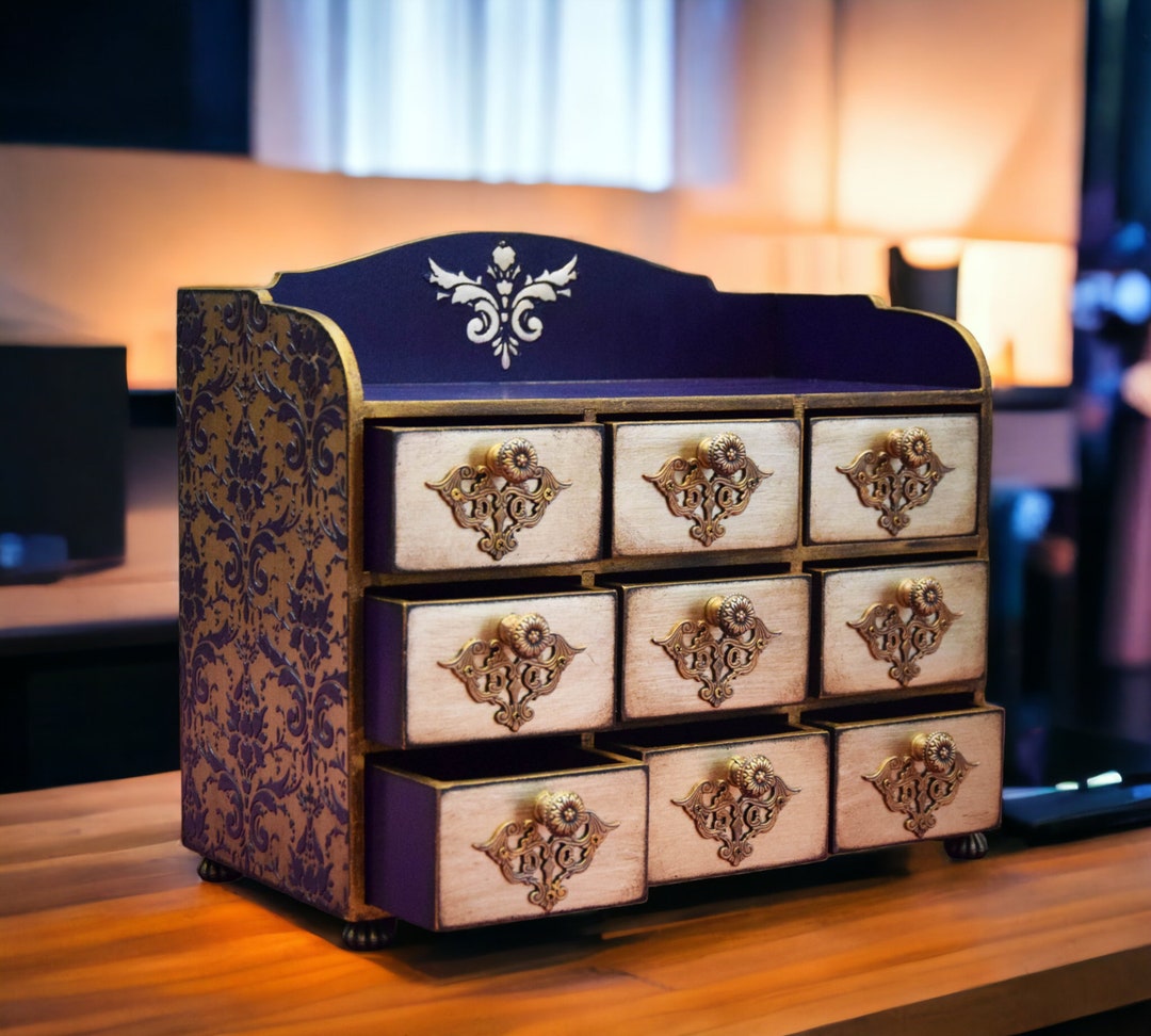 Apothecary Cabinet Dark Purple Jewelry Storage Chest of Drawers Jewelry ...
