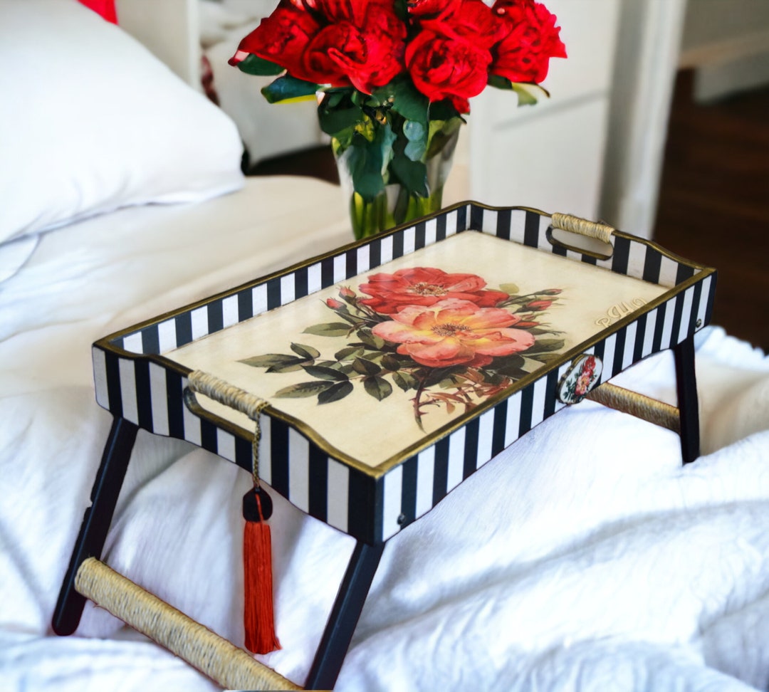 Wooden Bed Tray Decorated in Floral Design Morning Coffee Trays Folding ...