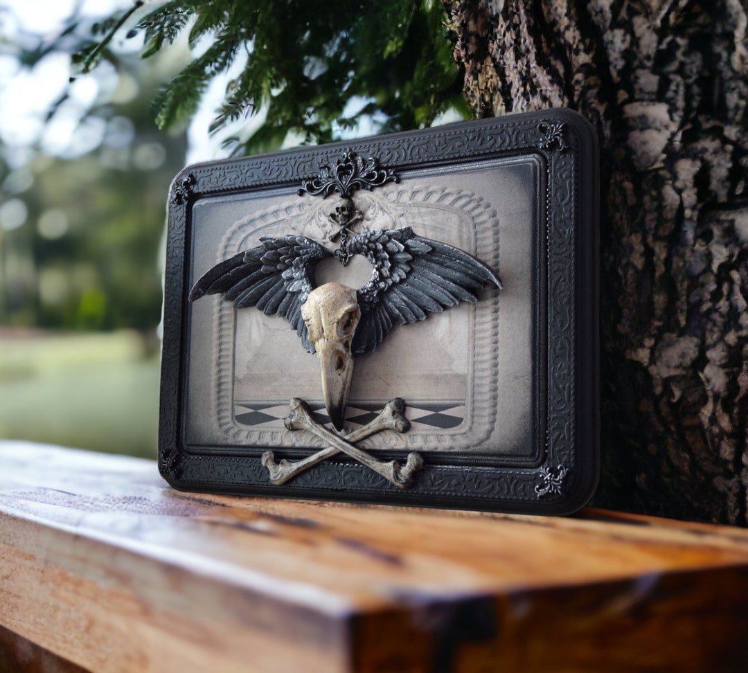 Gothic Home Decor Pagan Wall Art Decor With Raven Skull and Wings Key ...