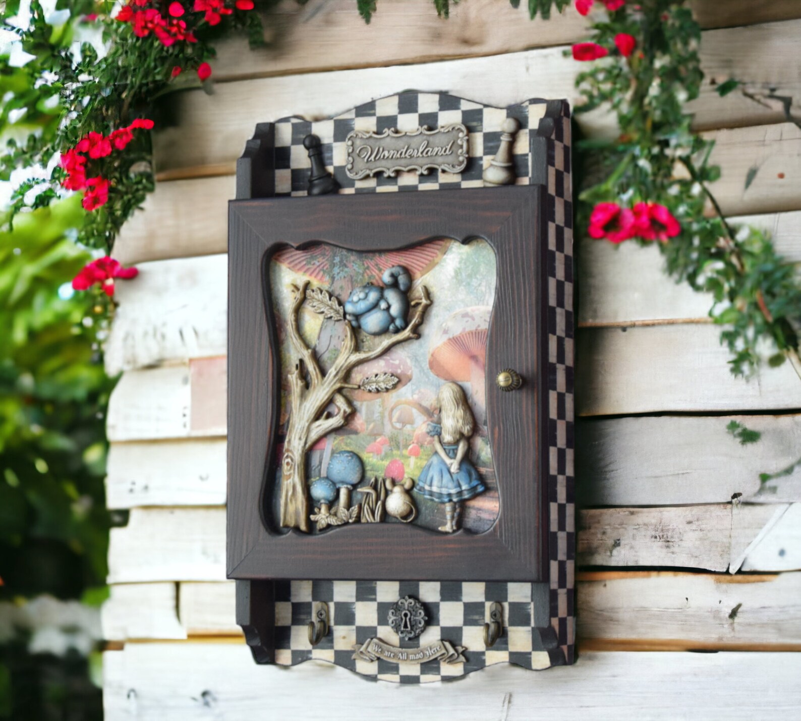Alice in Wonderland Key Box Cheshire Cat Wall Holder White Rabbit Key ...