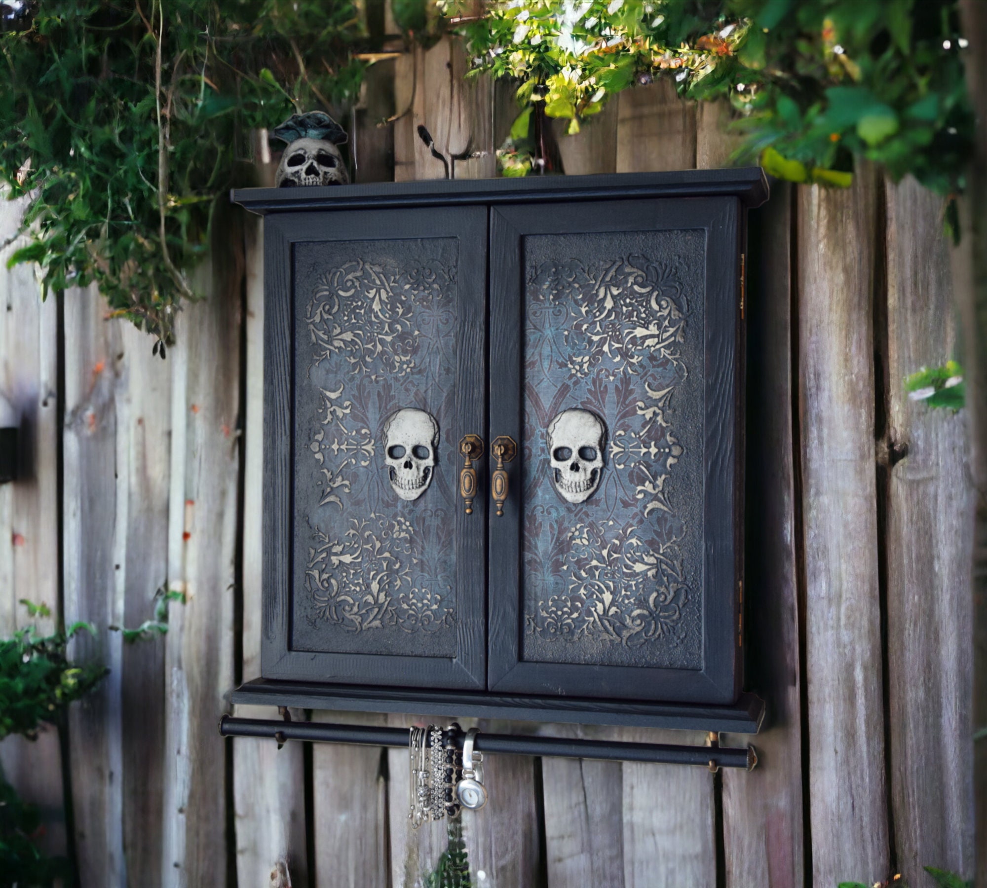 Gothic Home Decor Wall Cabinet With Doors Skull Decor Skeleton ...