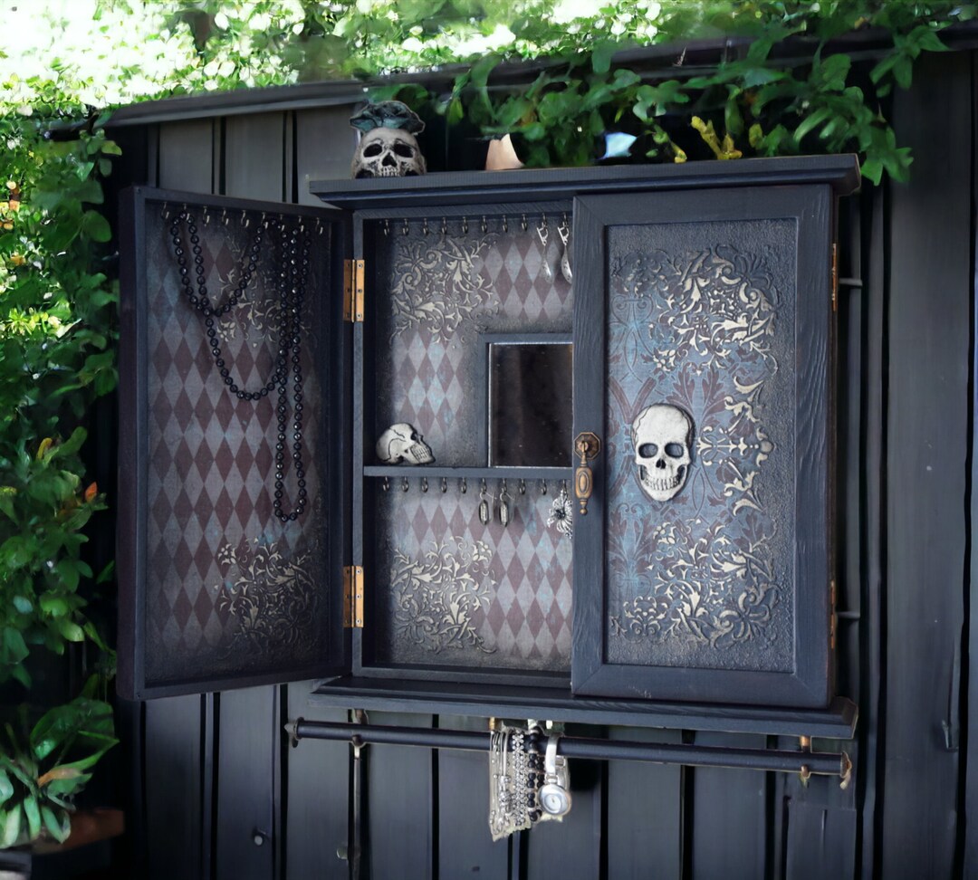 Gothic Home Decor Wall Cabinet With Doors Skull Decor Skeleton ...
