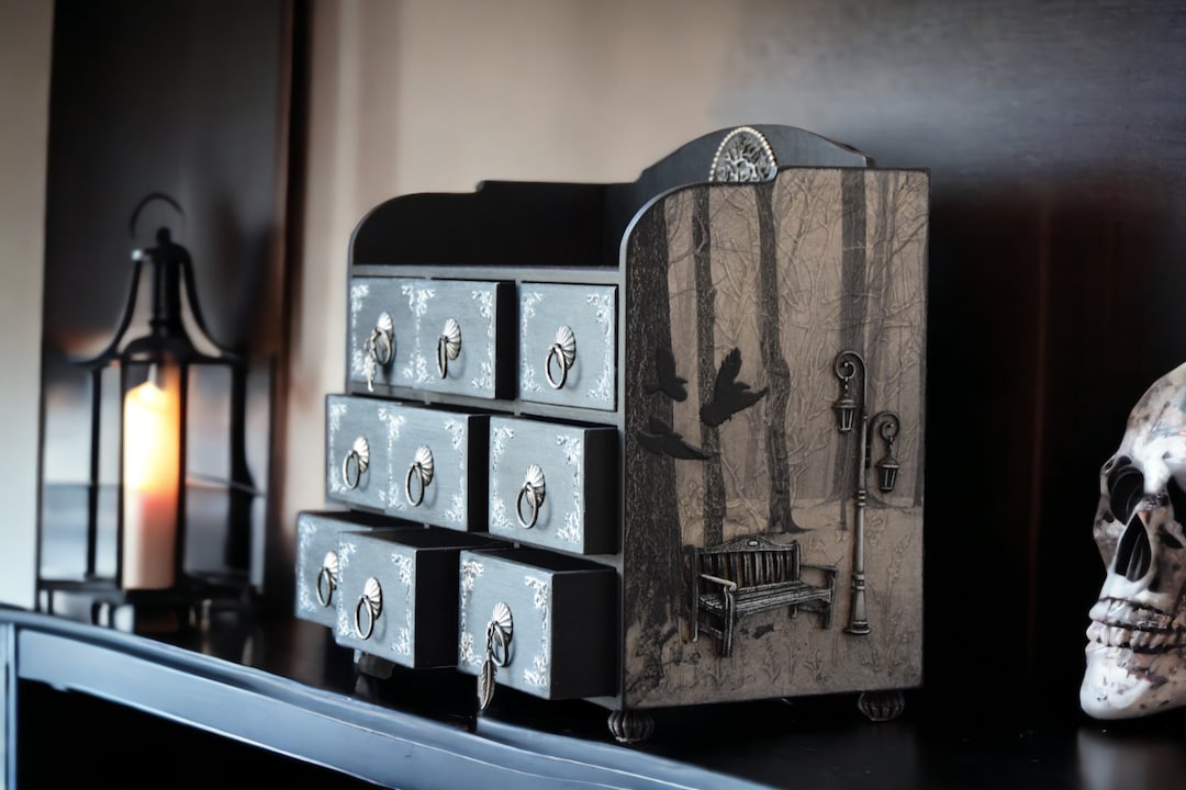 Gift for Him Gothic Furniture Raven Dresser Cabinet Witchcraft Jewelry ...