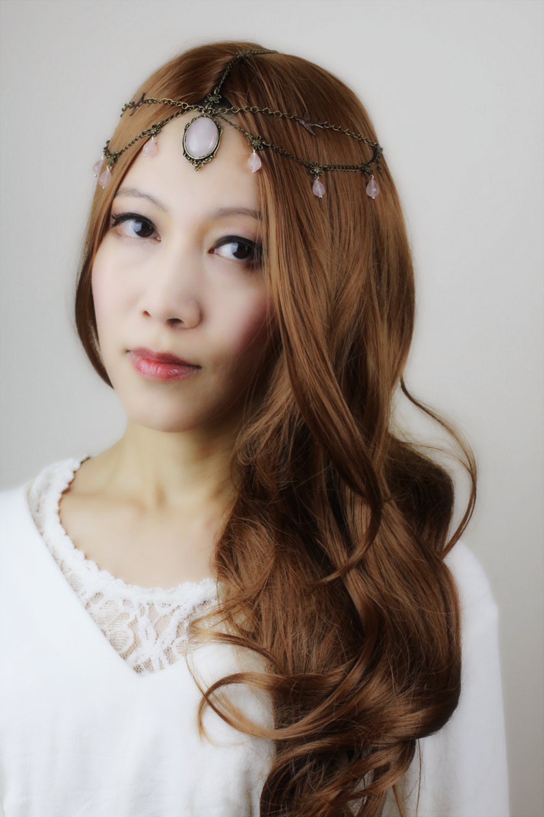 Rose Quartz Head Piece Forehead Chain Bridal Headpiece - Etsy