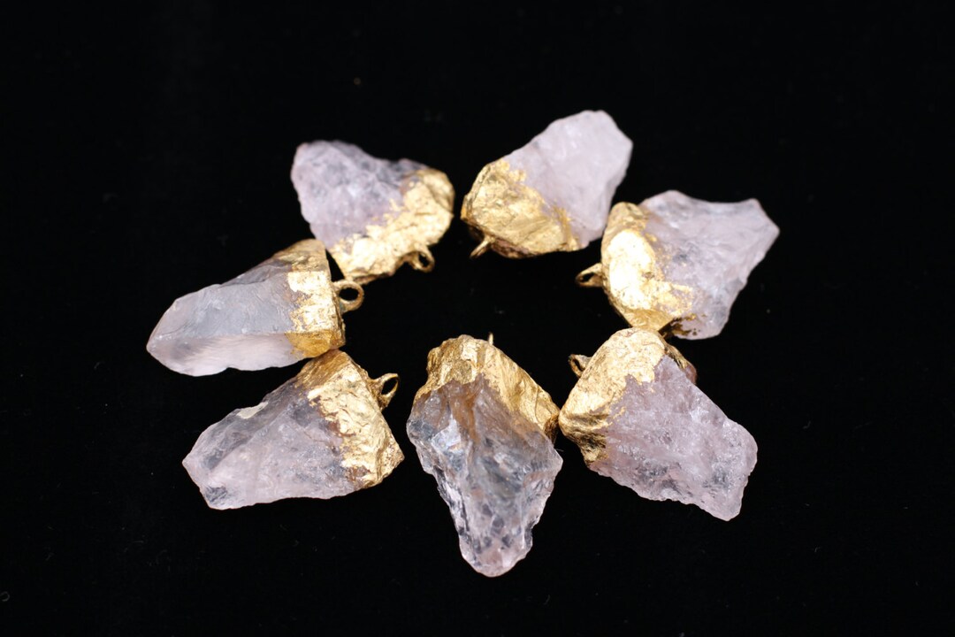Rose Quartz Necklace, Gold Dipped Rose Quartz Necklace, Raw Rose Quartz ...