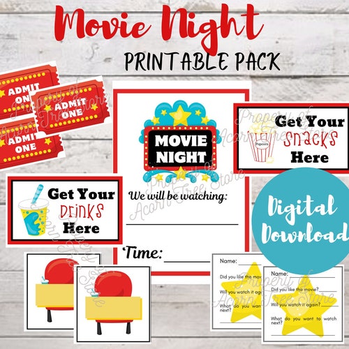Movie Night Party Signs Movie Printable Party Decorations - Etsy