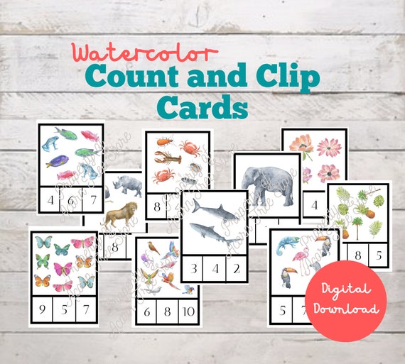 Watercolor Count and Clip Cards | Etsy