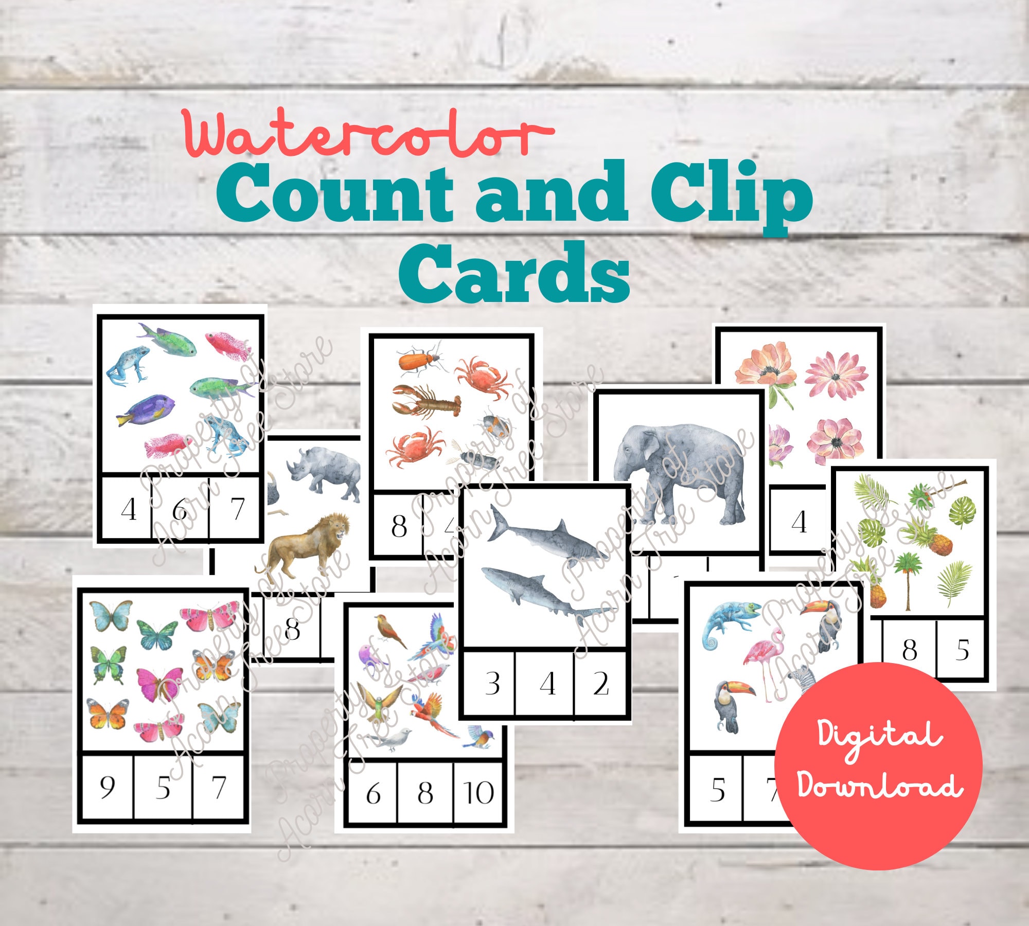 Watercolor Count and Clip Cards - Etsy