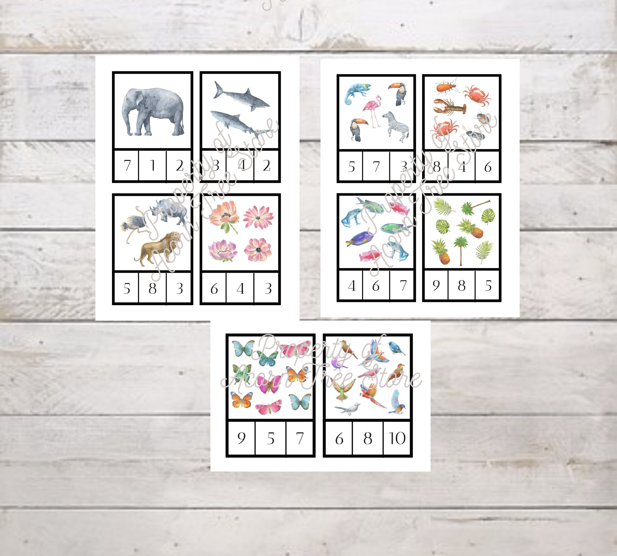 Watercolor Count and Clip Cards - Etsy