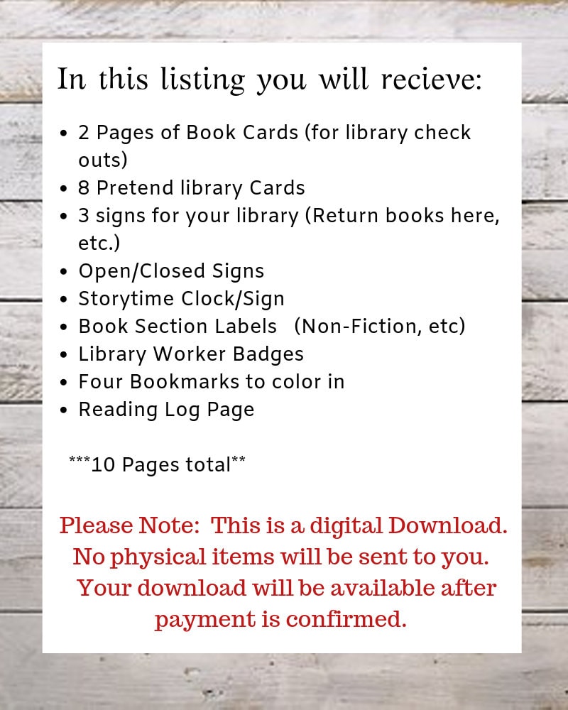 Library Pretend Play Printable Set - Etsy