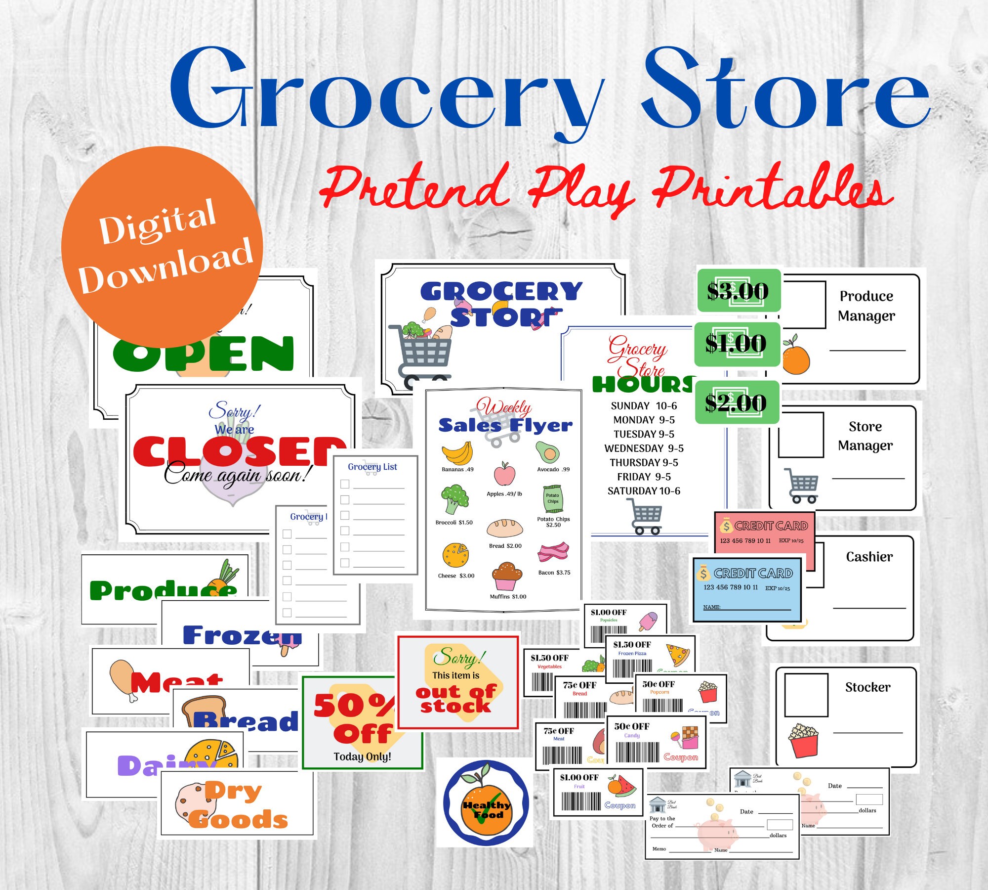 Grocery Store/ Market Pretend Play Printable Set - Etsy