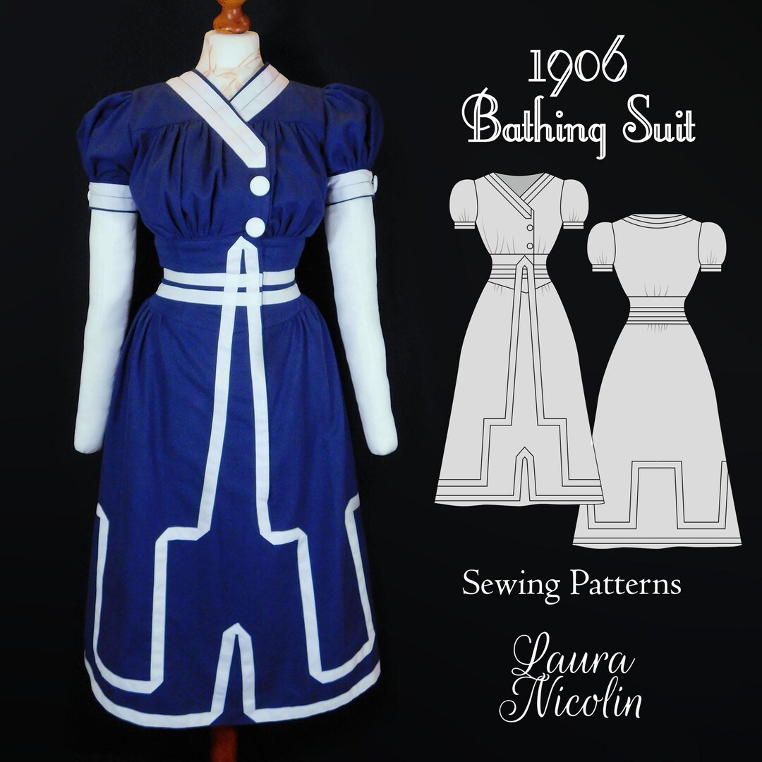 1906 Bathing Suit Edwardian Sewing Pattern, Edwardian Swimming Suit ...