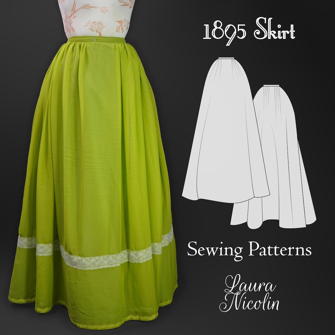 1895 Spring Skirt, Victorian Pleated Skirt, 1890s Digital Patterns ...