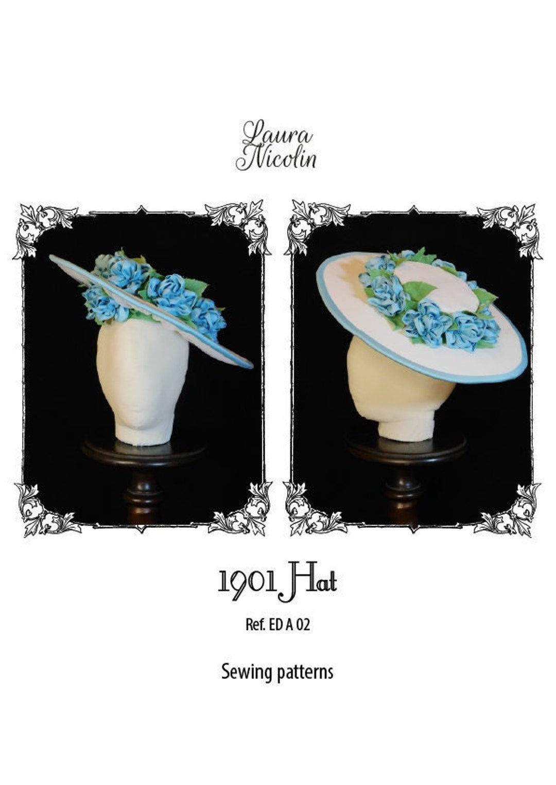 1901 Edwardian Hat PDF Sewing Patterns, Victorian Floral Hat, Victorian ...