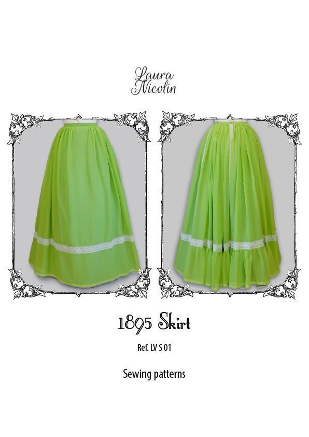 1895 Spring Skirt, Victorian Pleated Skirt, 1890s Digital Patterns ...