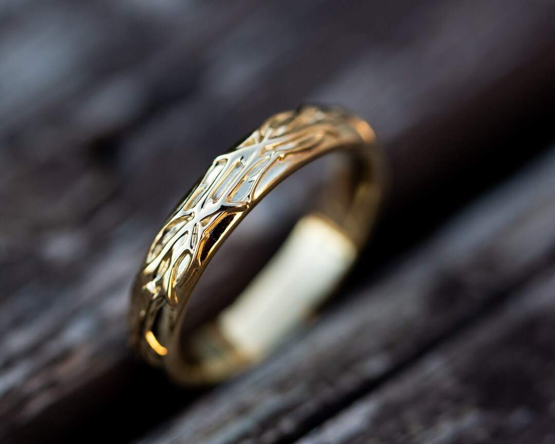 14k Gold Crown of Thorns Band 4mm Wide Band, Unic Hand Made Unisex Band ...