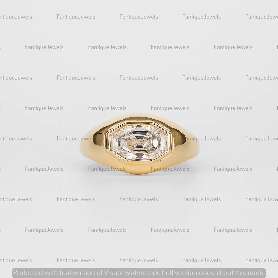 18k Yellow Gold Bezel Setting Octagon Moissanite Diamond Ring, East to ...
