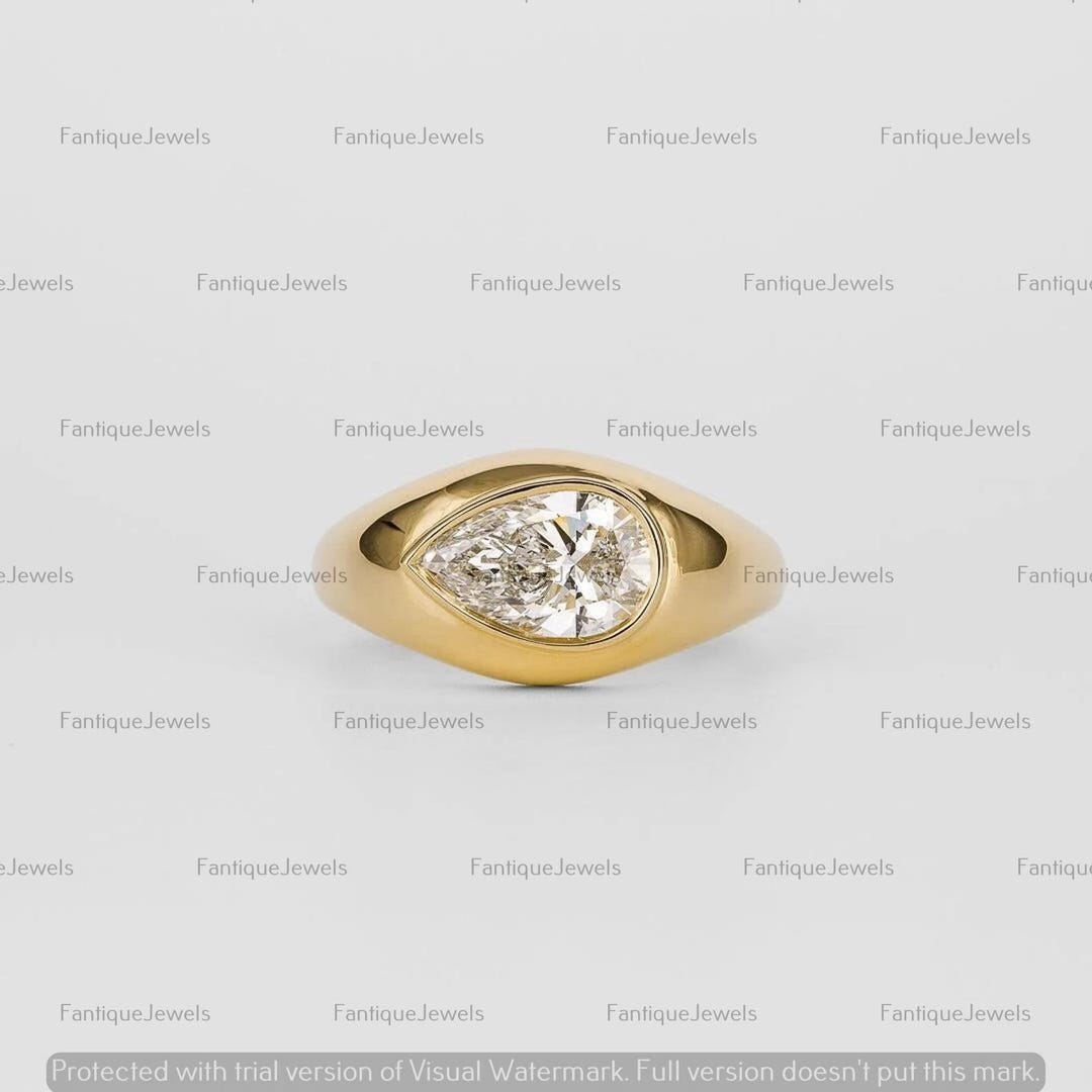 Pear Shaped Bezel Dome Ring, East West Chunky Gold Statement Ring, Bold ...