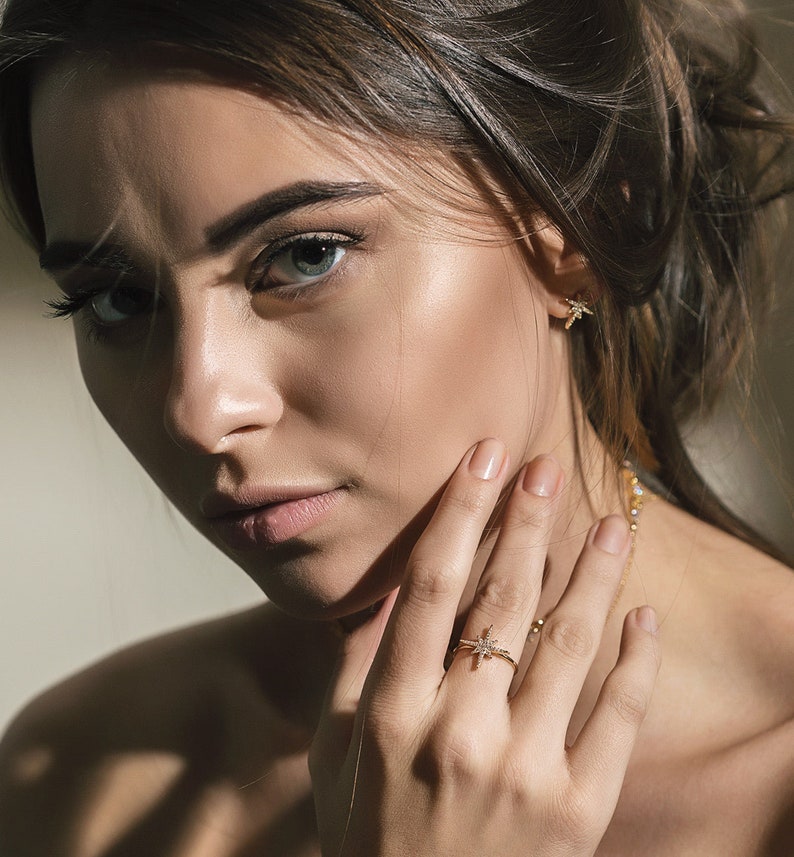 Starburst Diamond Ring, Star Diamond Cluster Ring, 14k Yellow Gold ...