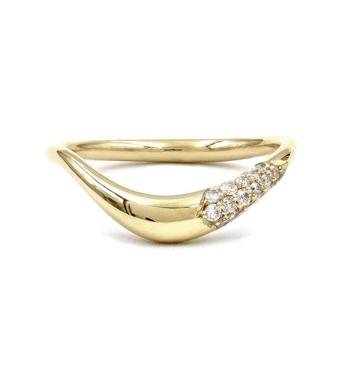 Curved Band Ring, 14k Solid Gold Wave Wedding Band, Minimalist V Shape ...