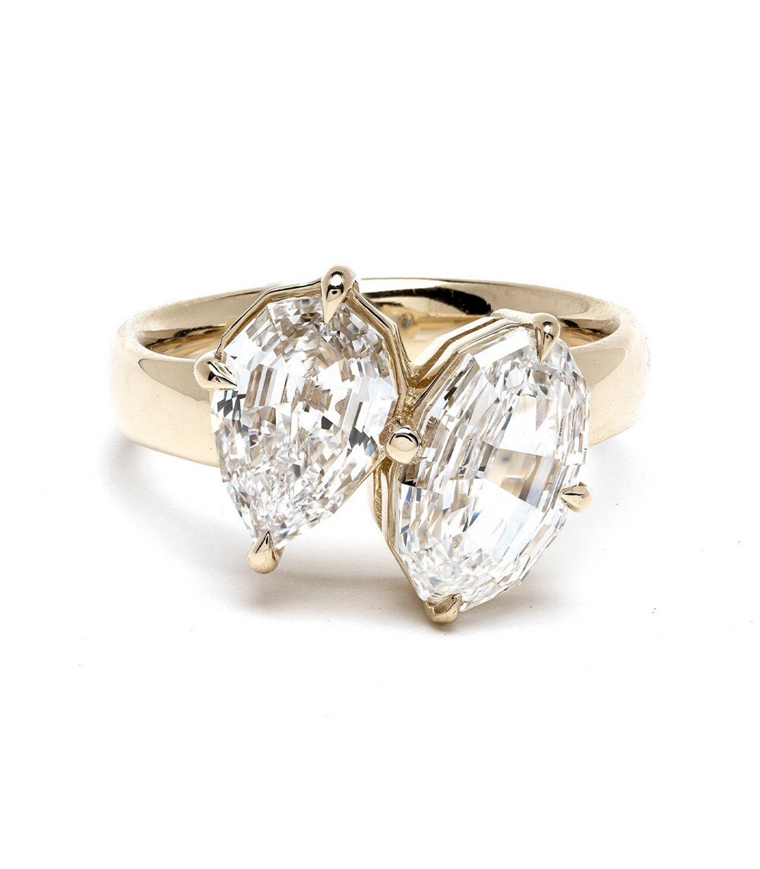 14k Solid Yellow Gold Statement Ring, Handmade Toi Et Moi Design ...