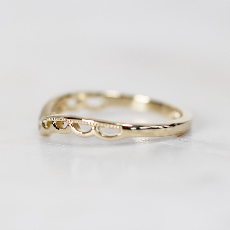 Chevron Wishbone Gold Ring, Elegant Wedding Band, Dainty Stacking ...