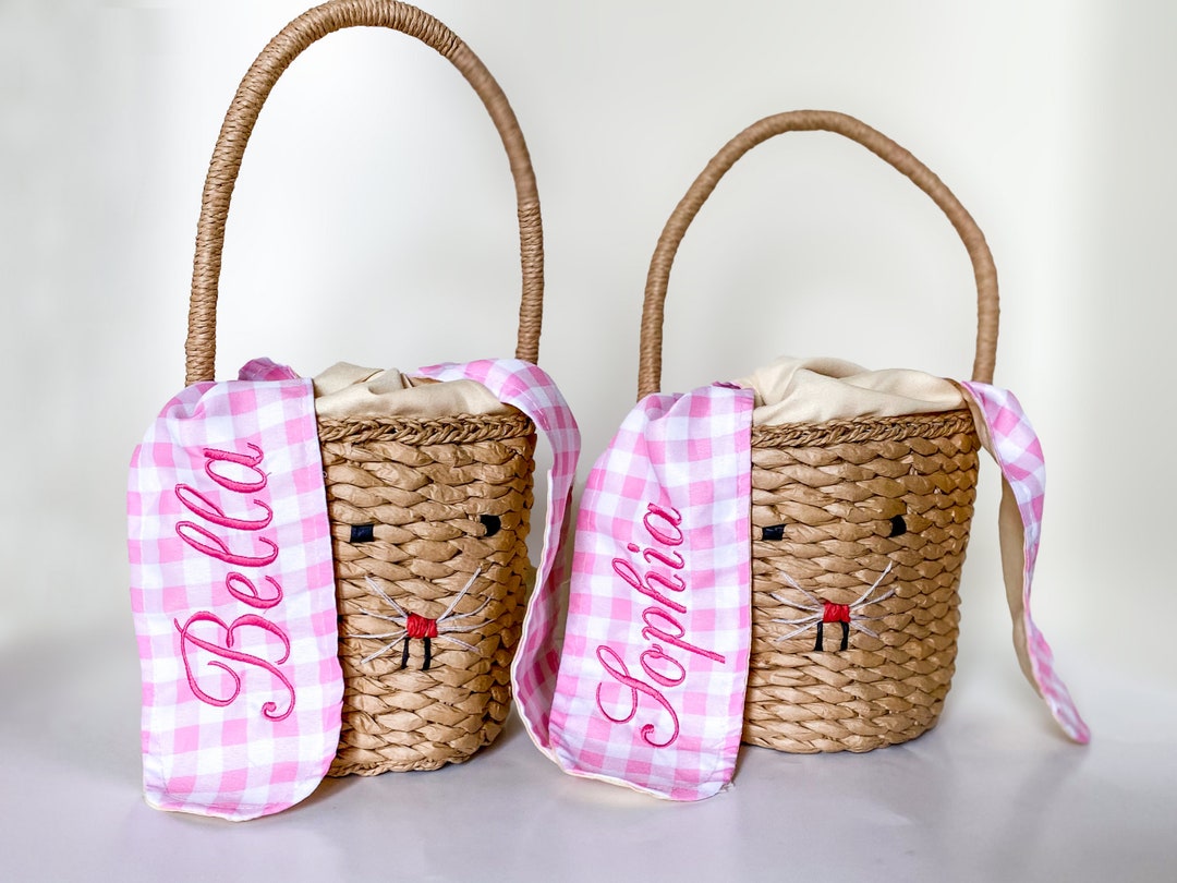 Custom Woven Easter Basket, Rabbit Ear Rattan Straw Basket, Large ...