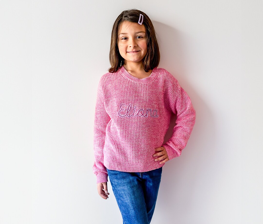 Girls Customized Felted Letter, 2d Monogrammed Sweater, Knit Sweater ...