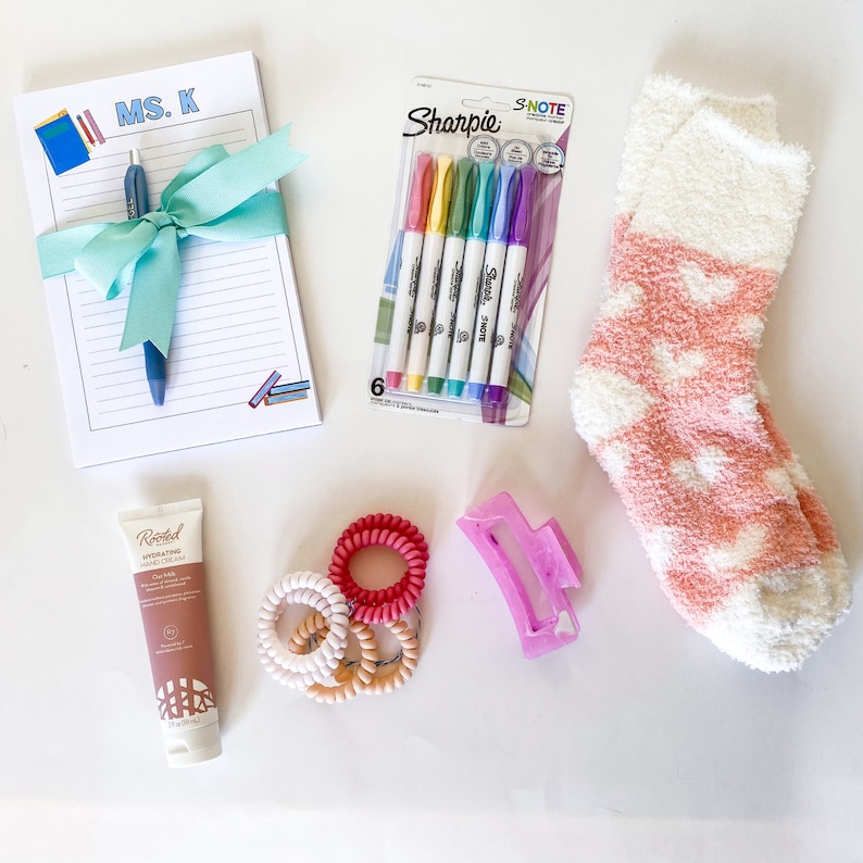 Personalized Teacher Gift Set, Custom Notepad, Sharpies, Fuzzy Socks - Etsy