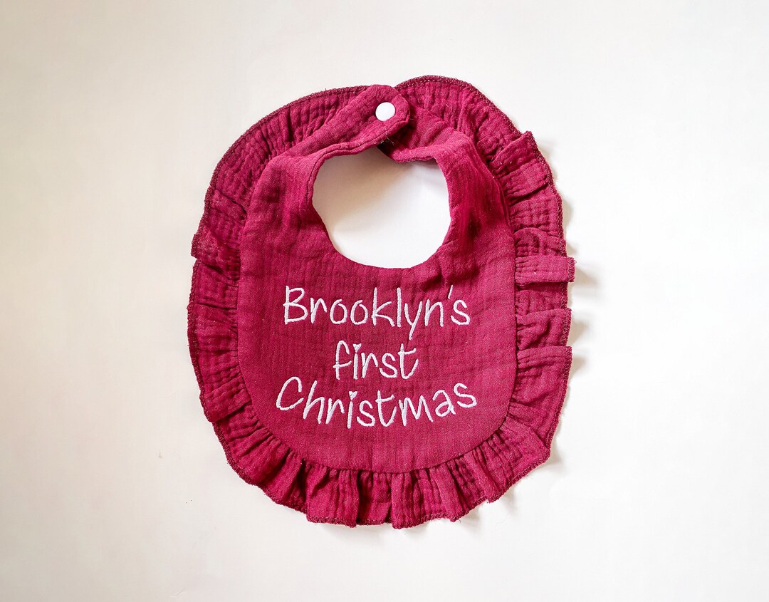 Customized Baby's First Christmas Bib, 100% Cotton Monogrammed Ruffle ...