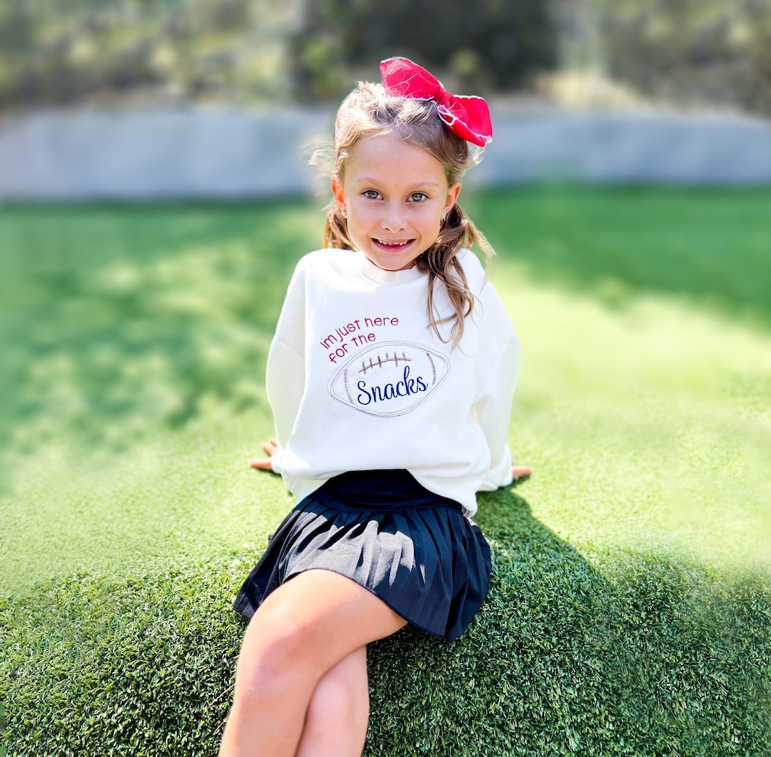 Girl's Game Day Sweatshirt: Snacks & Football, Oversized With Bow - Etsy