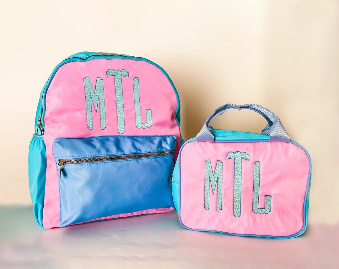Monogrammed Color Patch Backpack With Matching Lunch Box, Embroidered ...