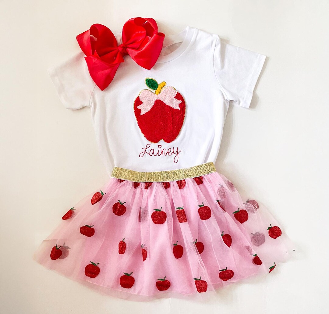 Monogrammed Apple Outfit: Embroidered Top & Tutu - First Day of School ...