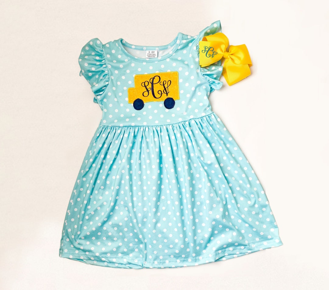 Girls' Monogrammed School Bus Dress: Embroidered First Day Outfit - Etsy UK