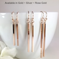 Simple Long Gold Bar Earrings, Minimalist Gold Earrings, Modern Gold ...