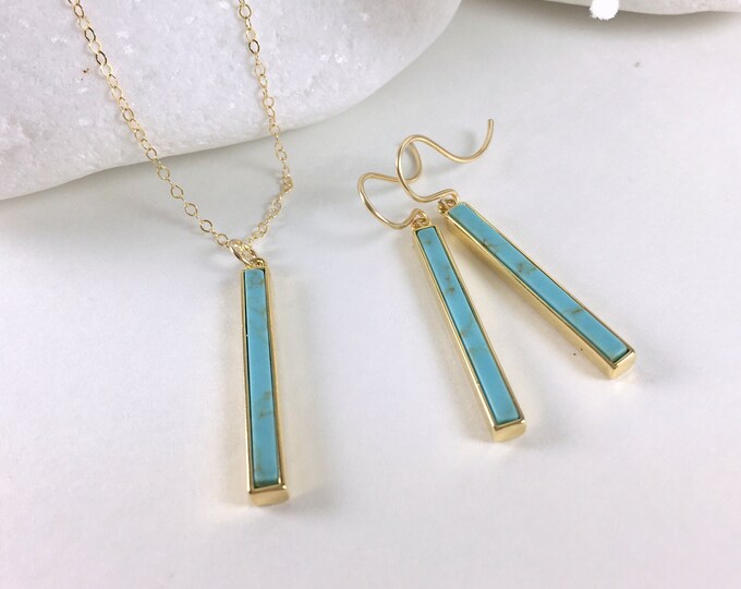 Raw Turquoise Necklace and Earring Set Gift for Wife Gold Fill Raw ...