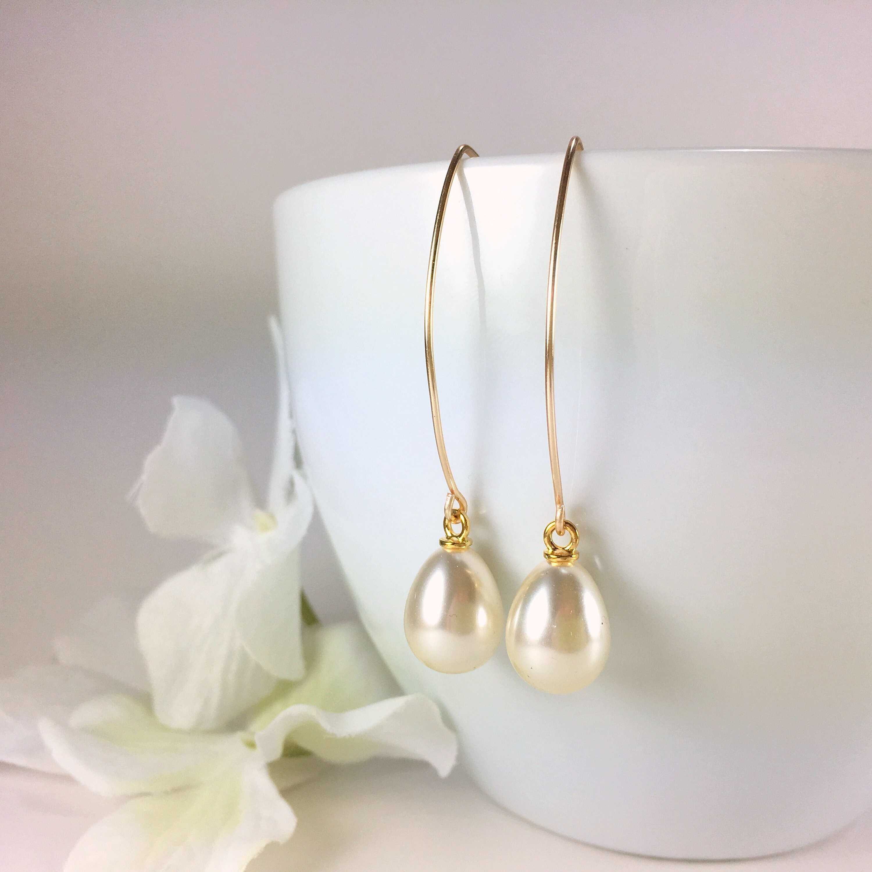 Simple Pearl Earrings Pearl Drop Earrings Teardrop Pearl | Etsy