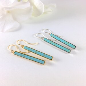 Turquoise Bar Earrings Gold Turquoise Pendant Earrings Vertical Bar ...