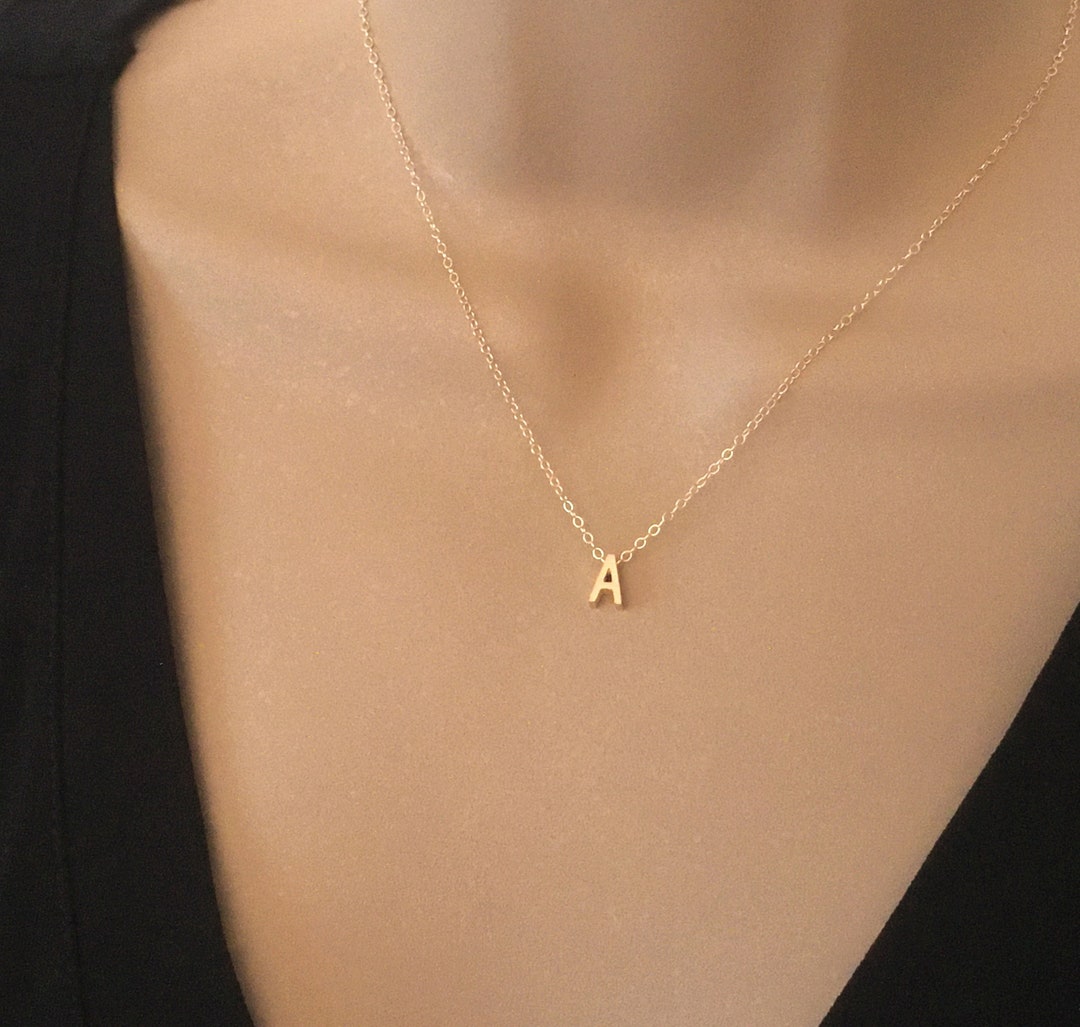 Tiny Initial Necklace Uppercase Initial Necklace Capital Initial Charm ...