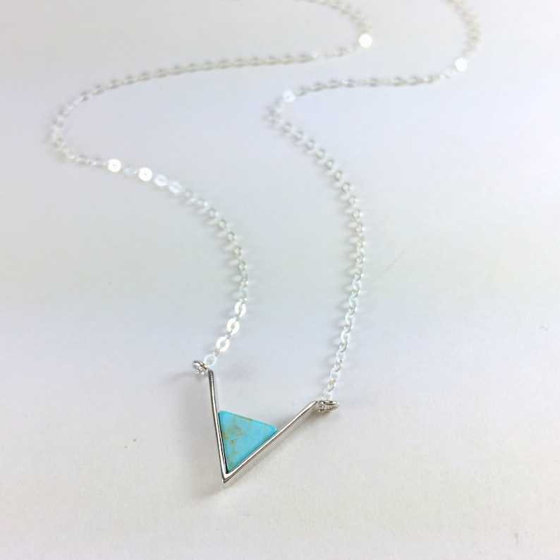 Turquoise Pendant Necklace Turquoise Triangle Necklace Gold or | Etsy
