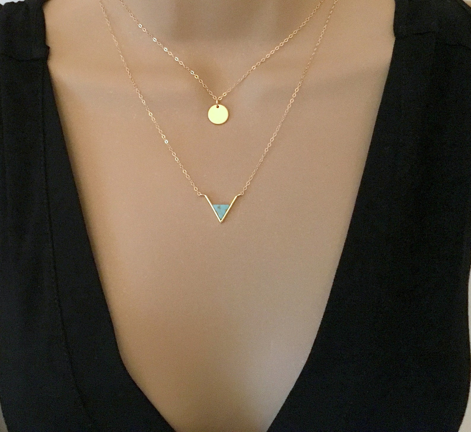 Turquoise Pendant Necklace Turquoise Triangle Necklace Gold or | Etsy