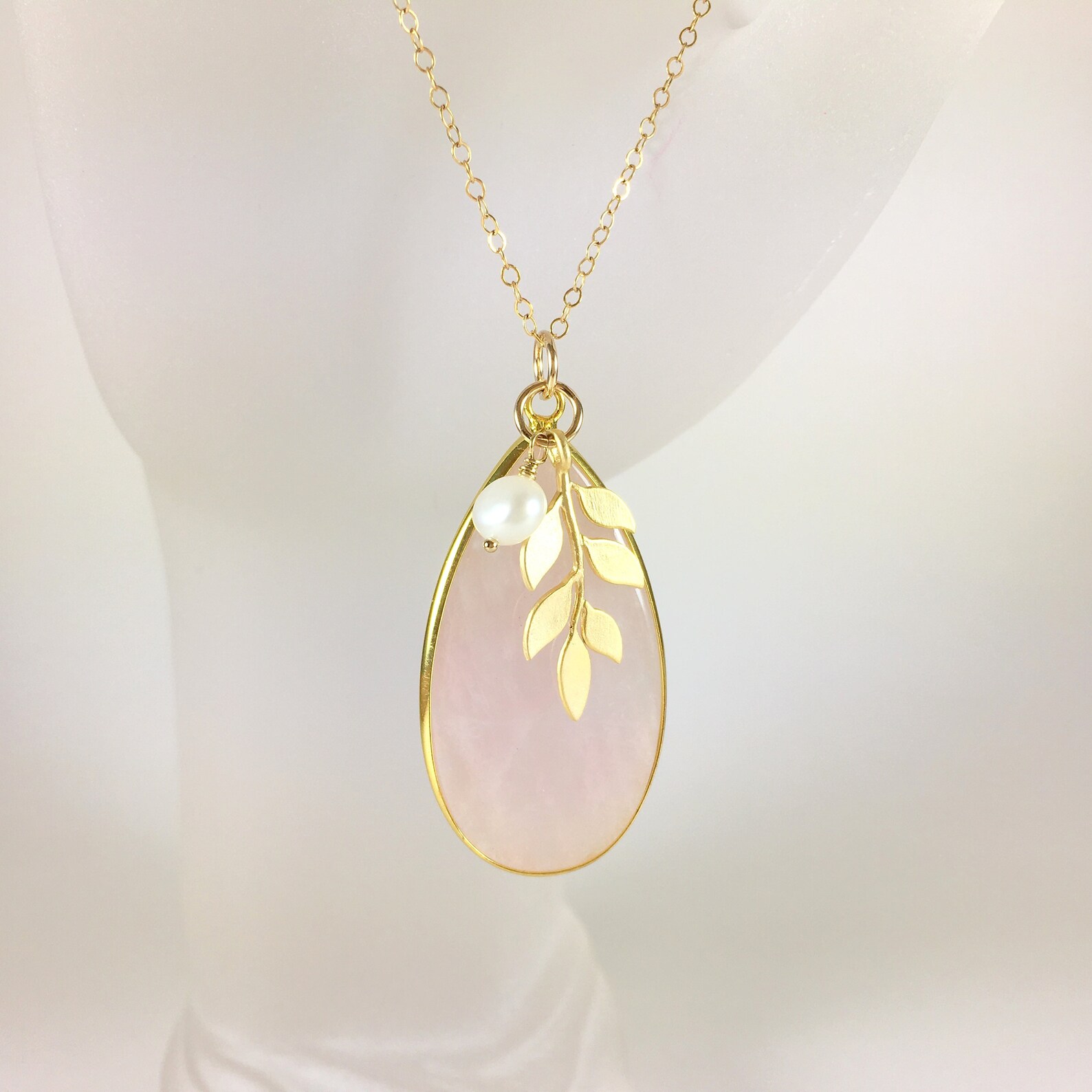 Rose Quartz Necklace Rose Quartz Pendant Necklace Gold Rose - Etsy