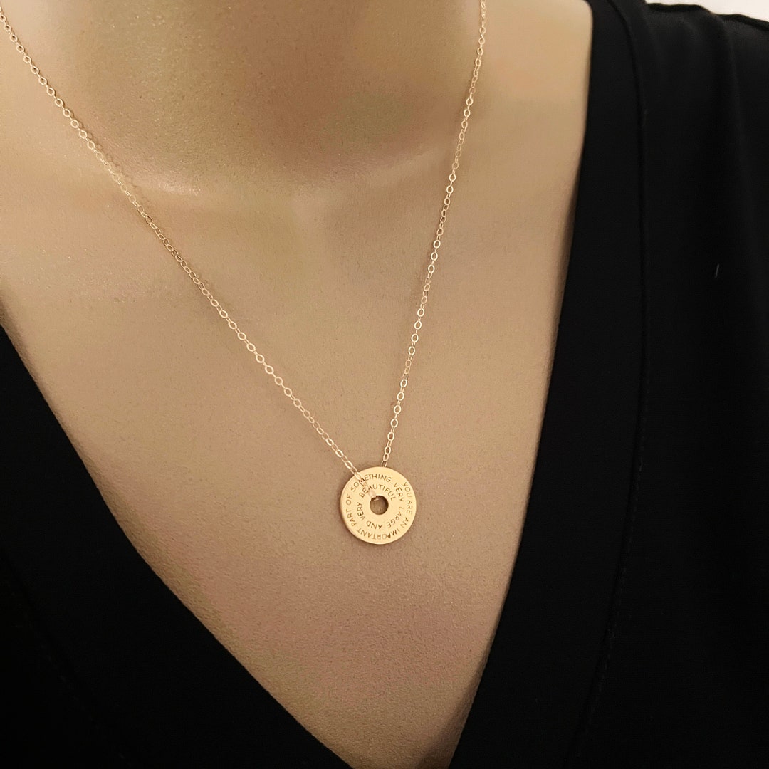 Gold Chinese Coin Necklace, Inspirational Stamped Wording, 14k Gold ...
