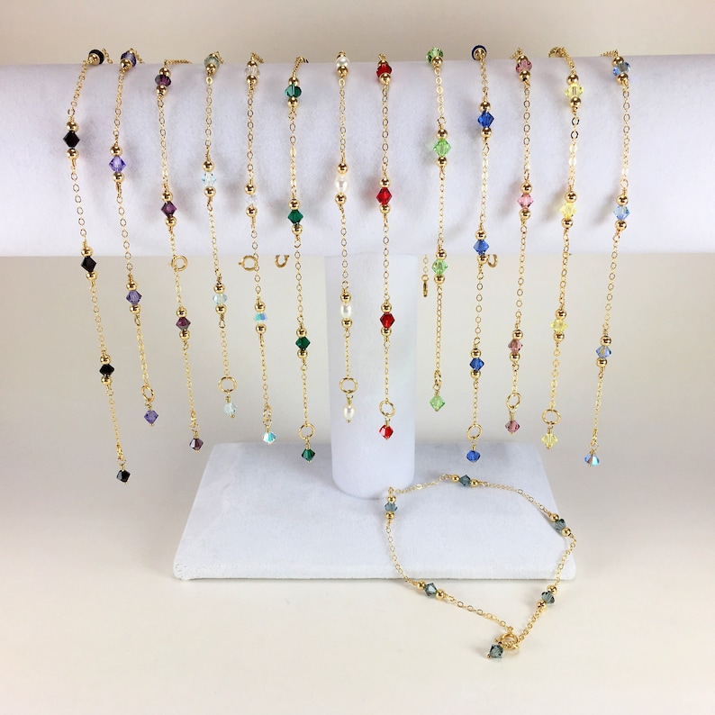 Dainty Gold Bracelet Thin Gold Chain Necklace Birthstone Crystal ...