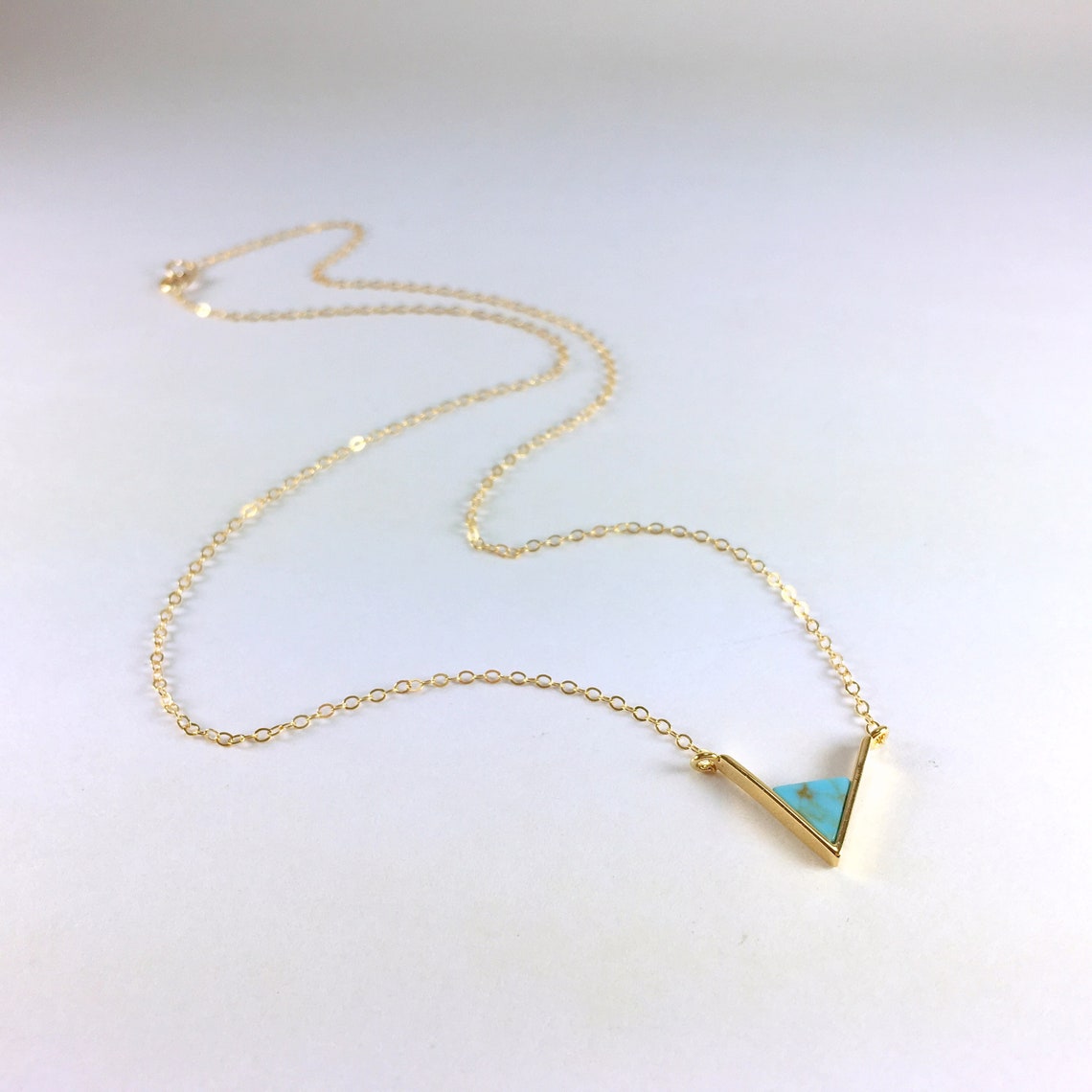 Turquoise Pendant Necklace Turquoise Triangle Necklace Gold or | Etsy