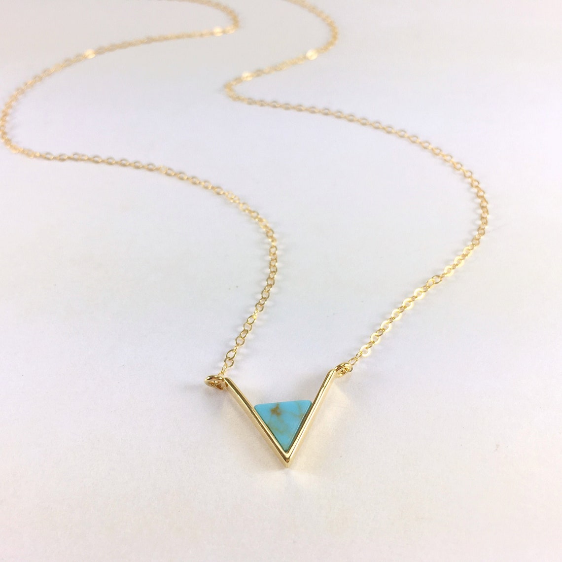 Turquoise Pendant Necklace Turquoise Triangle Necklace Gold or | Etsy