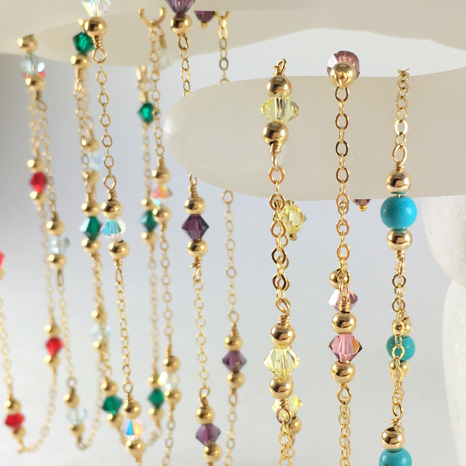 Dainty Gold Bracelet Thin Gold Chain Necklace Birthstone Crystal ...